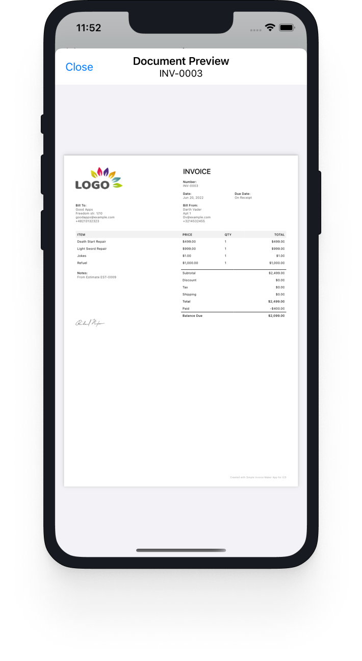 World Invocie and Estimate Maker App